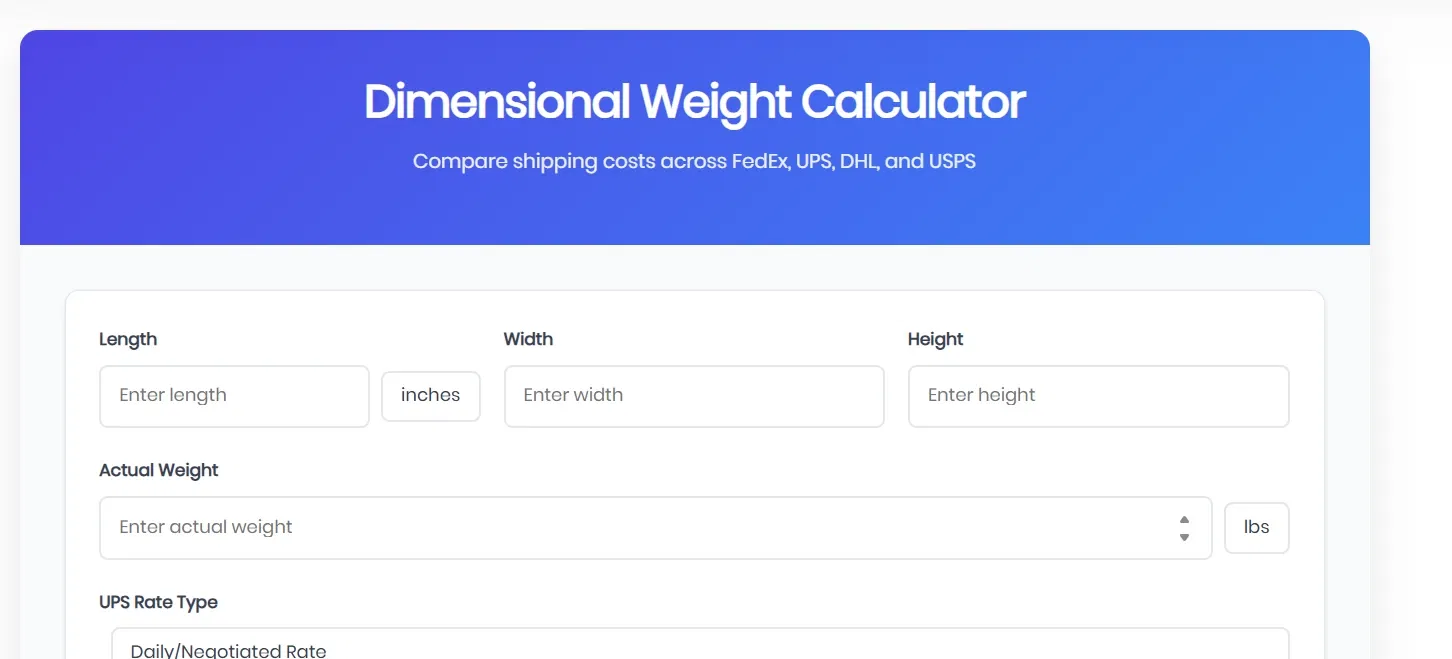 DIM Weight Calculator For Fedex, UPS, USPS, DHL