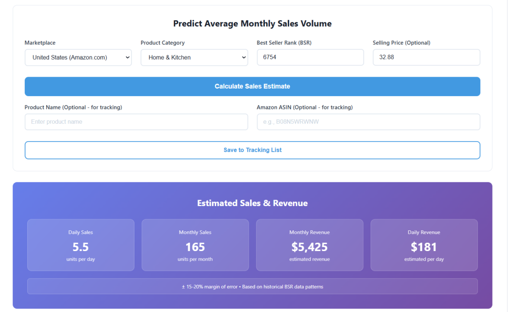 Amazon BSR Sales Estimator - Free BSR Tracker & Calculator