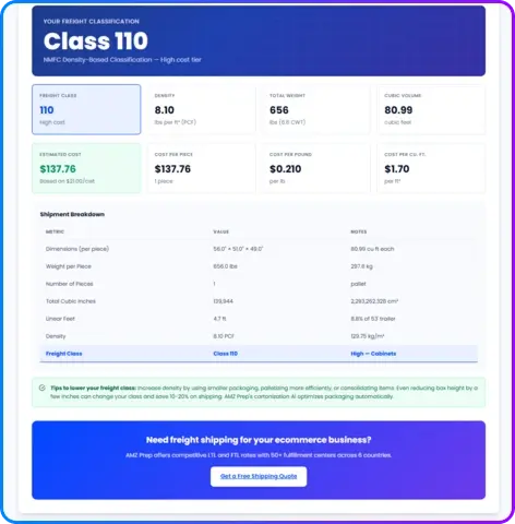 Free Freight Class Calculator 2026 with NMFC Lookup and Density Tool